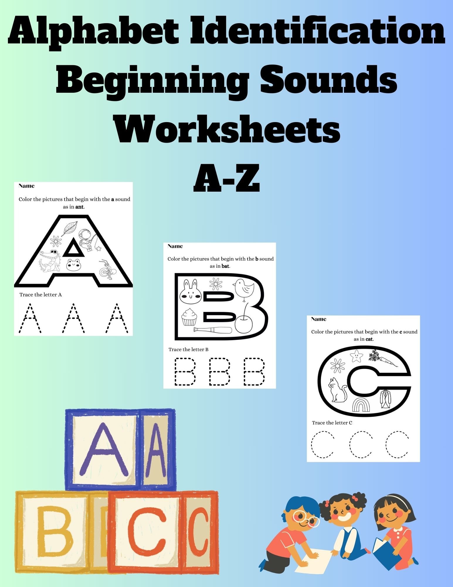 Alphabet Identification Beginning Sounds A-Z Worksheets Early Literacy ...