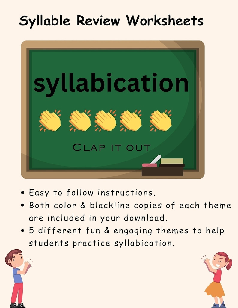 Syllable Practice Worksheets Clap It Out Activity Primary Grades ...