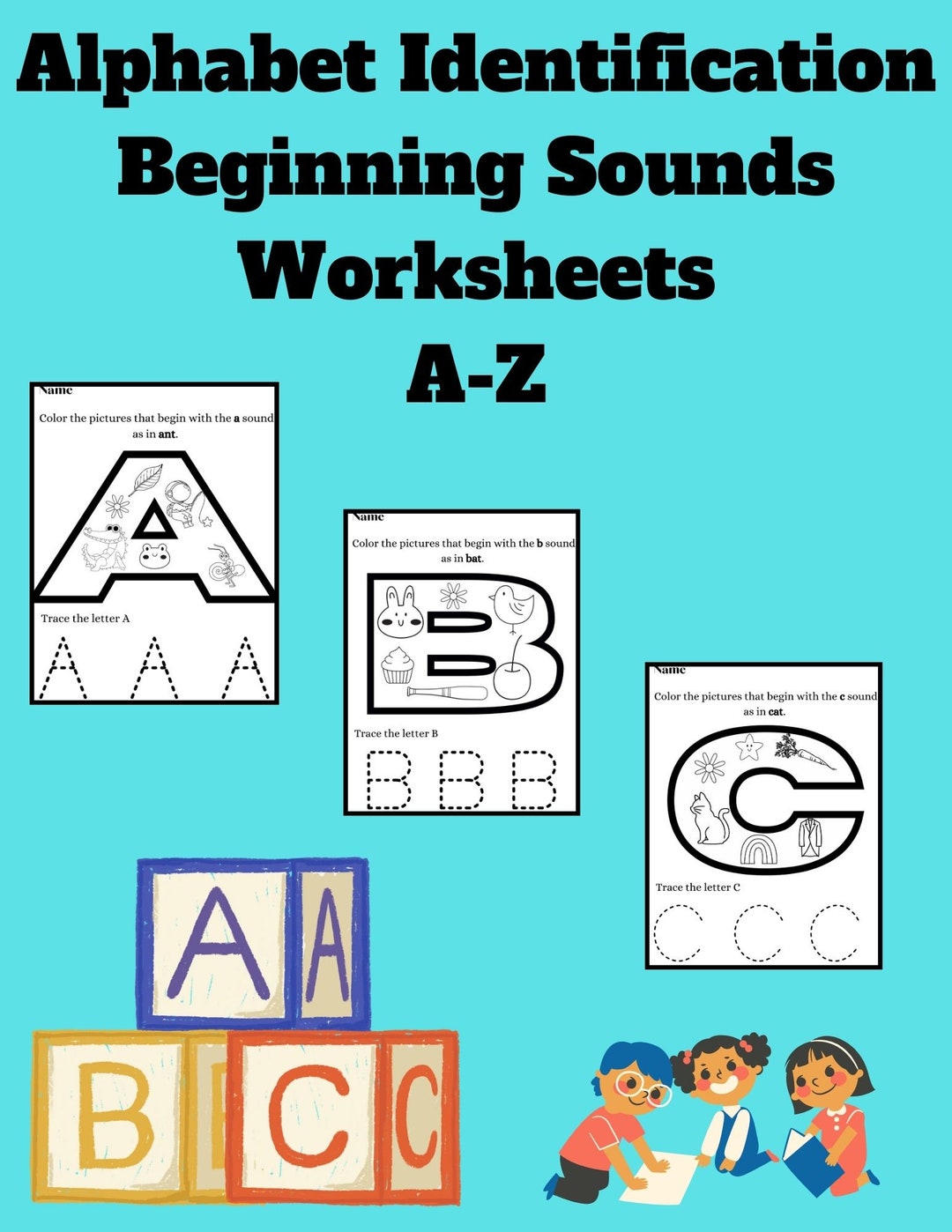 Alphabet Identification Beginning Sounds A-Z Worksheets Early Literacy ...