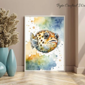 Puffer Fish Watercolor Painting, Nursery Wall Art Decor, Wildlife Gift ...