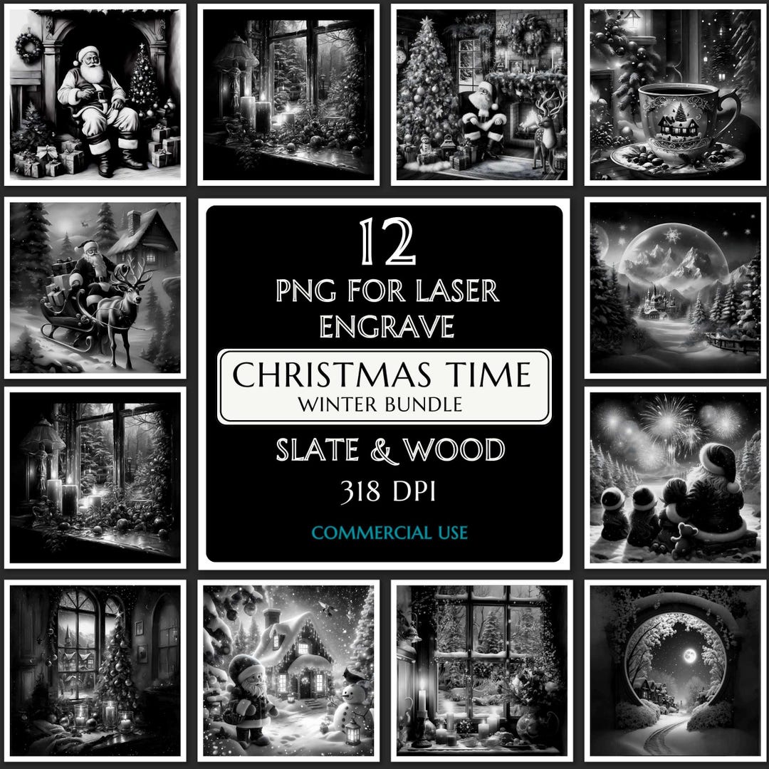 Christmas Time Winter BUNDLE 12 Laser Burn PNG, Laser Engraving, Xmas ...