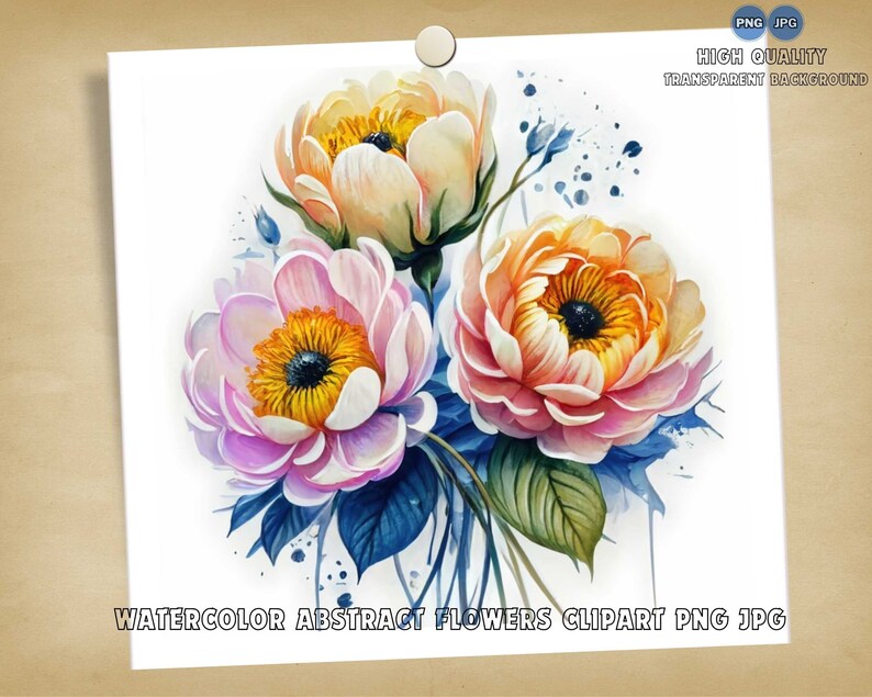 10 Abstract Flowers Clipart Boho Flowers Print Watercolor Floral ...