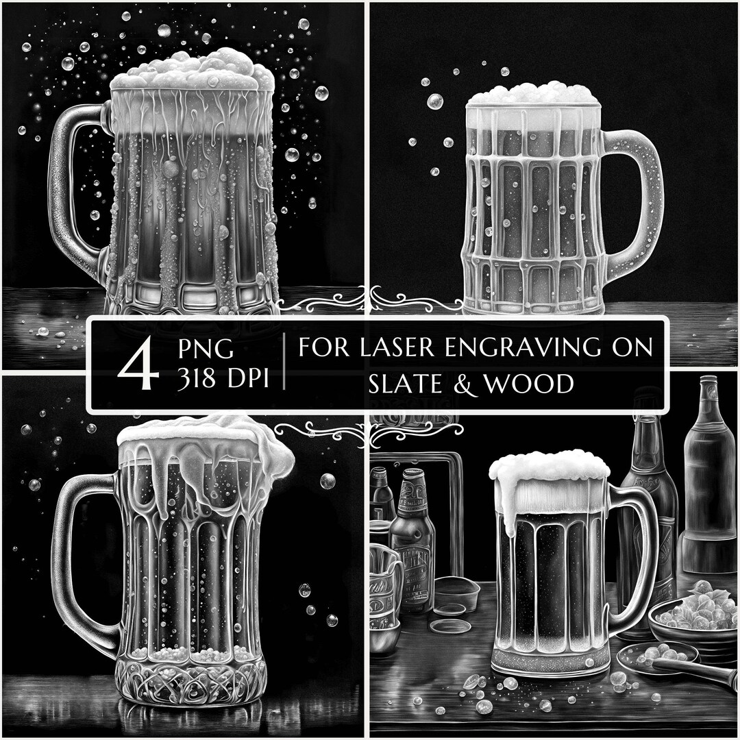 4 Beer Mug PNG Laser File, Beer Coasters Laser Engraving File, Bar Sign ...