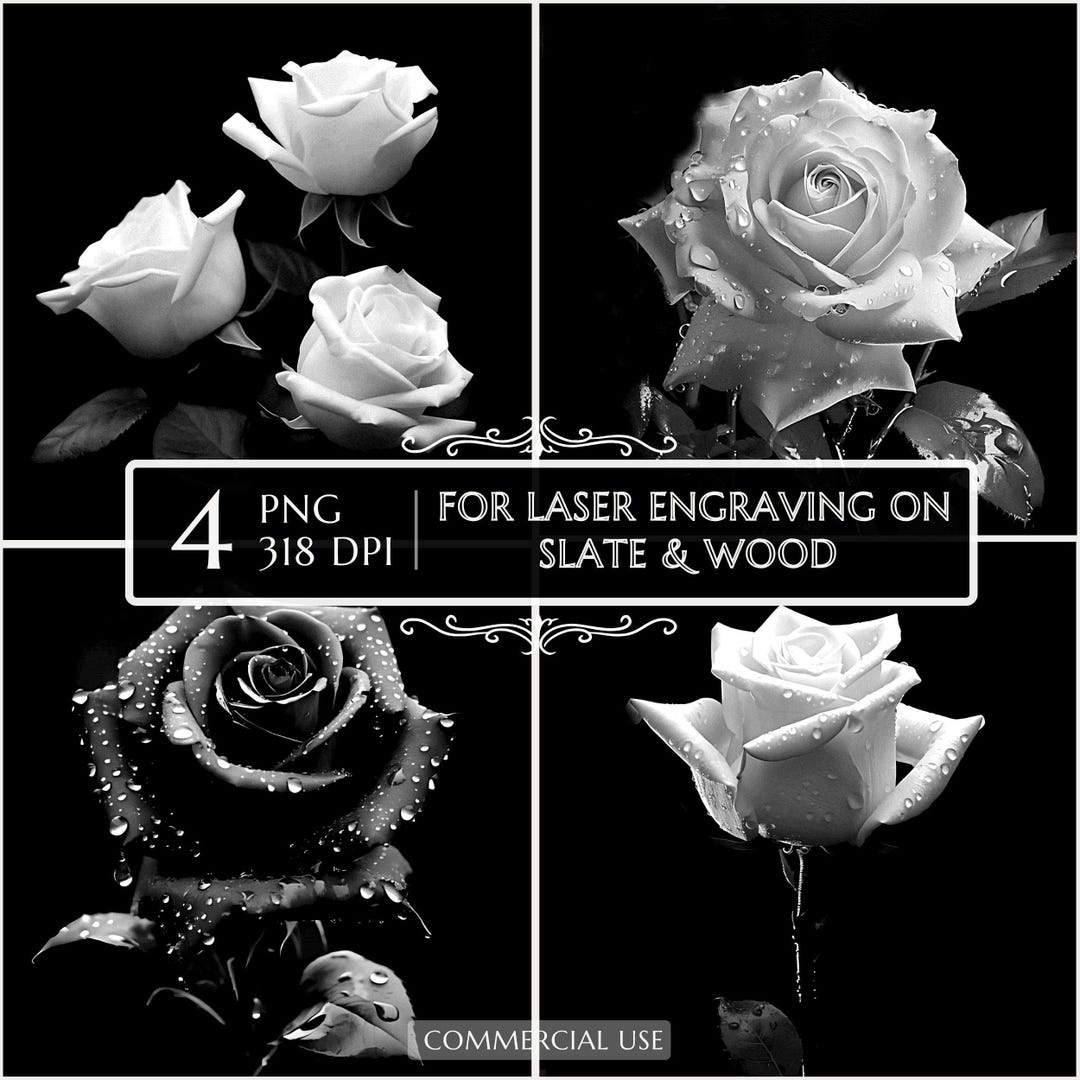 4 Rose Flower PNG, Laser Burn PNG, Slate and Wood Laser Engraving PNG ...