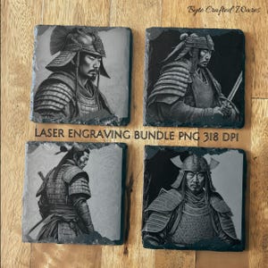 4 Samurai Warrior PNG, Japan Laser Engraving File, Slate Board Coaster ...