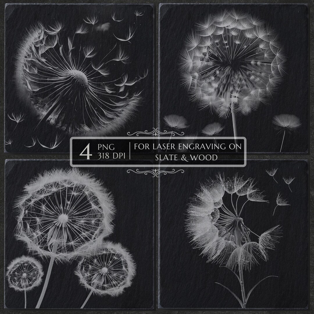 Dandelion Laser Engraving PNG, 3D Puff Flower Laser Burn File, Slate ...