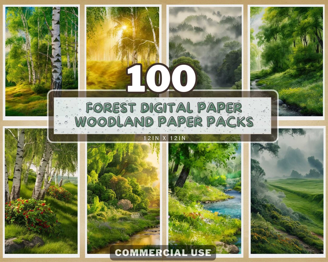 100 Forest Digital Paper, Woodland Junk Journal Paper,green Forest ...