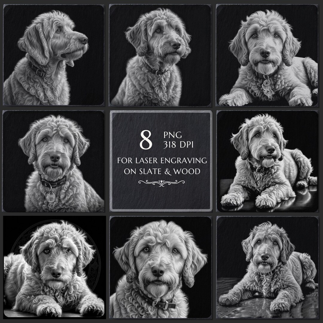 Labradoodle PNG Bundle for Laser Engraving – 8 Cute Dog Designs, Slate ...