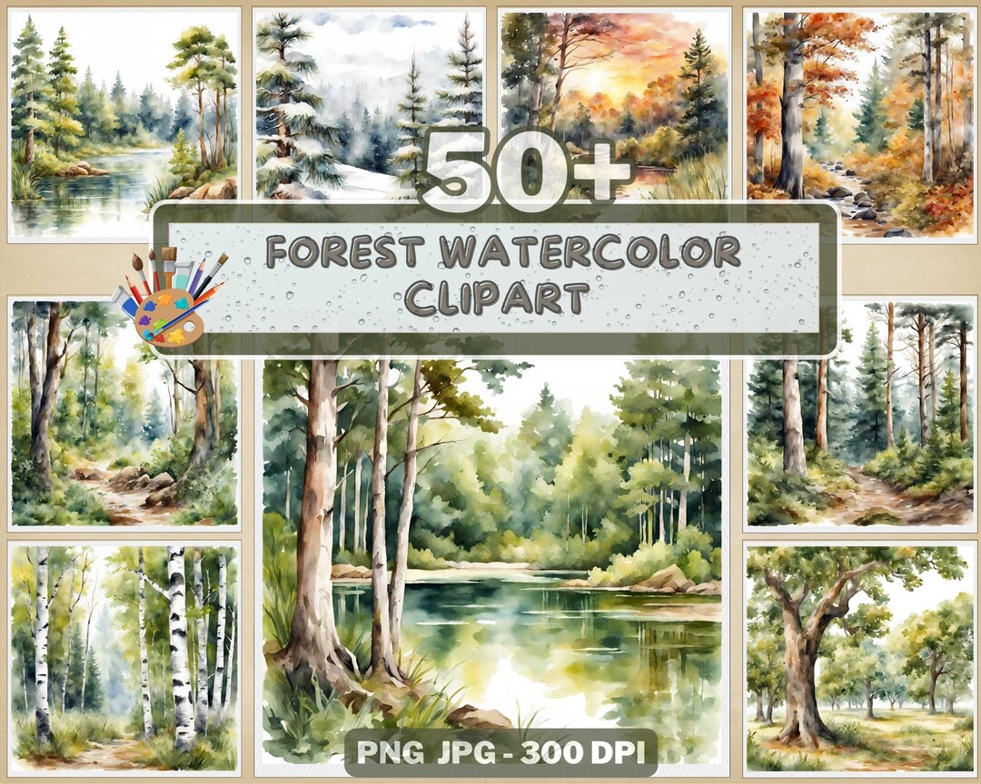 50+ Forest Watercolor Clipart Bundle PNG, Watercolor Backgrounds ...