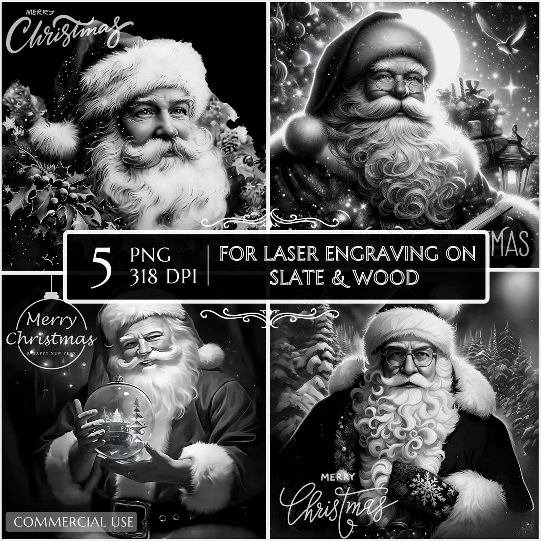 5 Santa Claus PNG Laser Engraving Files, Christmas Decorations ...