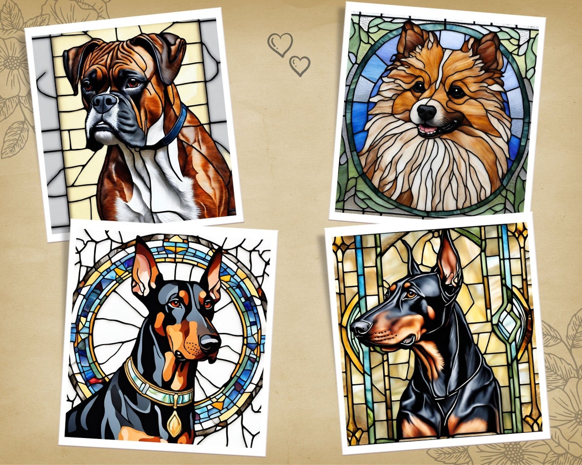 125 Stained Glass Dogs PNG Bundle - Stained Glass Patterns, Stained ...