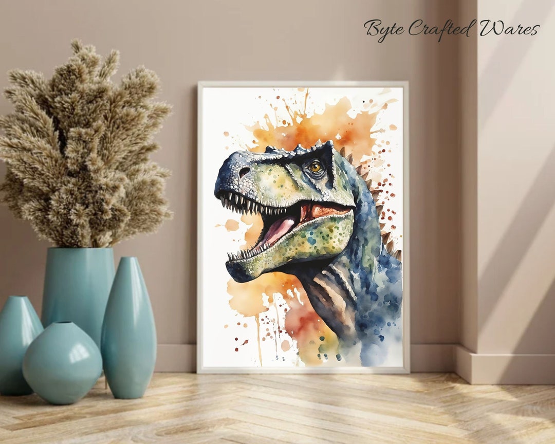 Dinosaur T Rex Watercolor Art Print, Dinosaur Painting Wall Art Decor ...