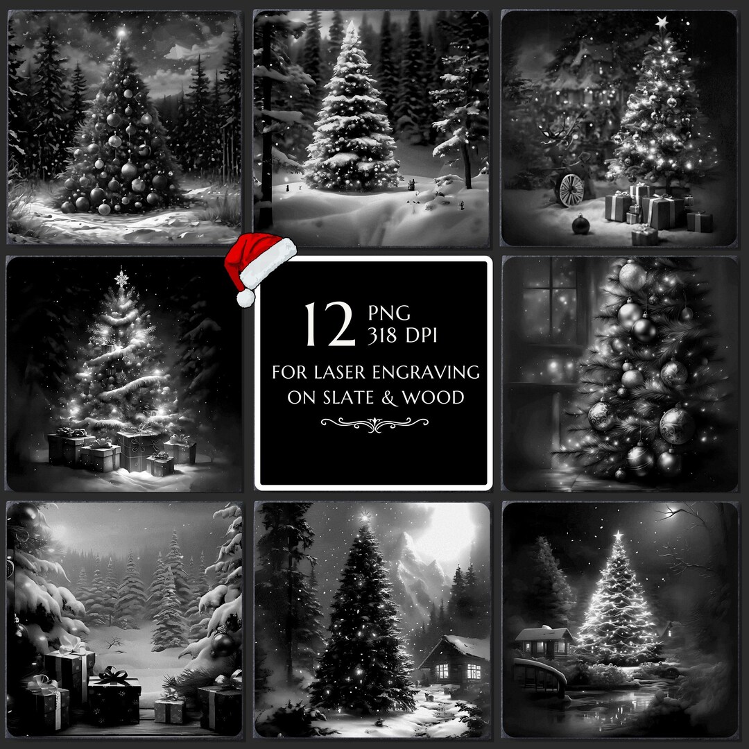12 Christmas Tree Winter BUNDLE, Laser Burn PNG, Laser Engraving, Xmas ...