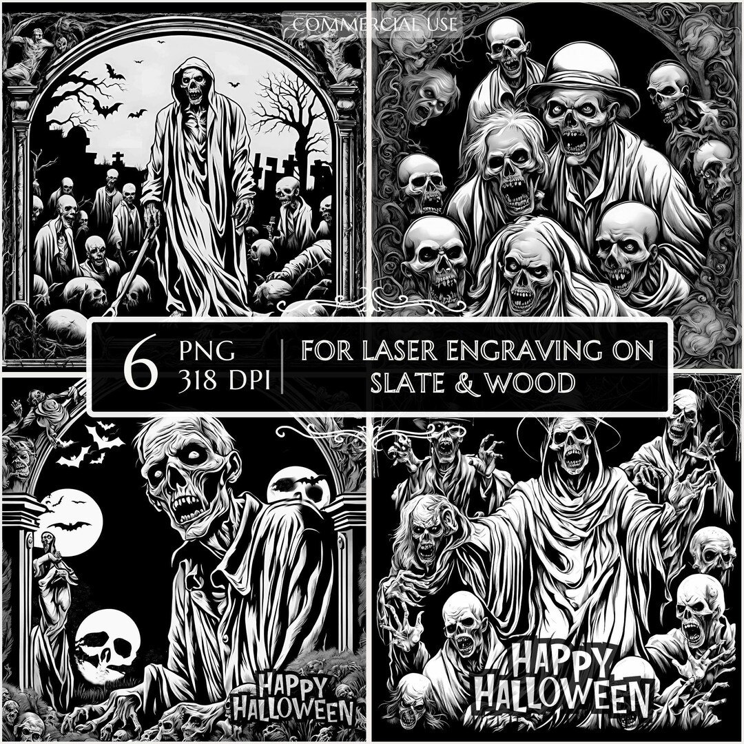 Halloween Laser Engraving PNG, Zombie Etching File, Witch Skull ...