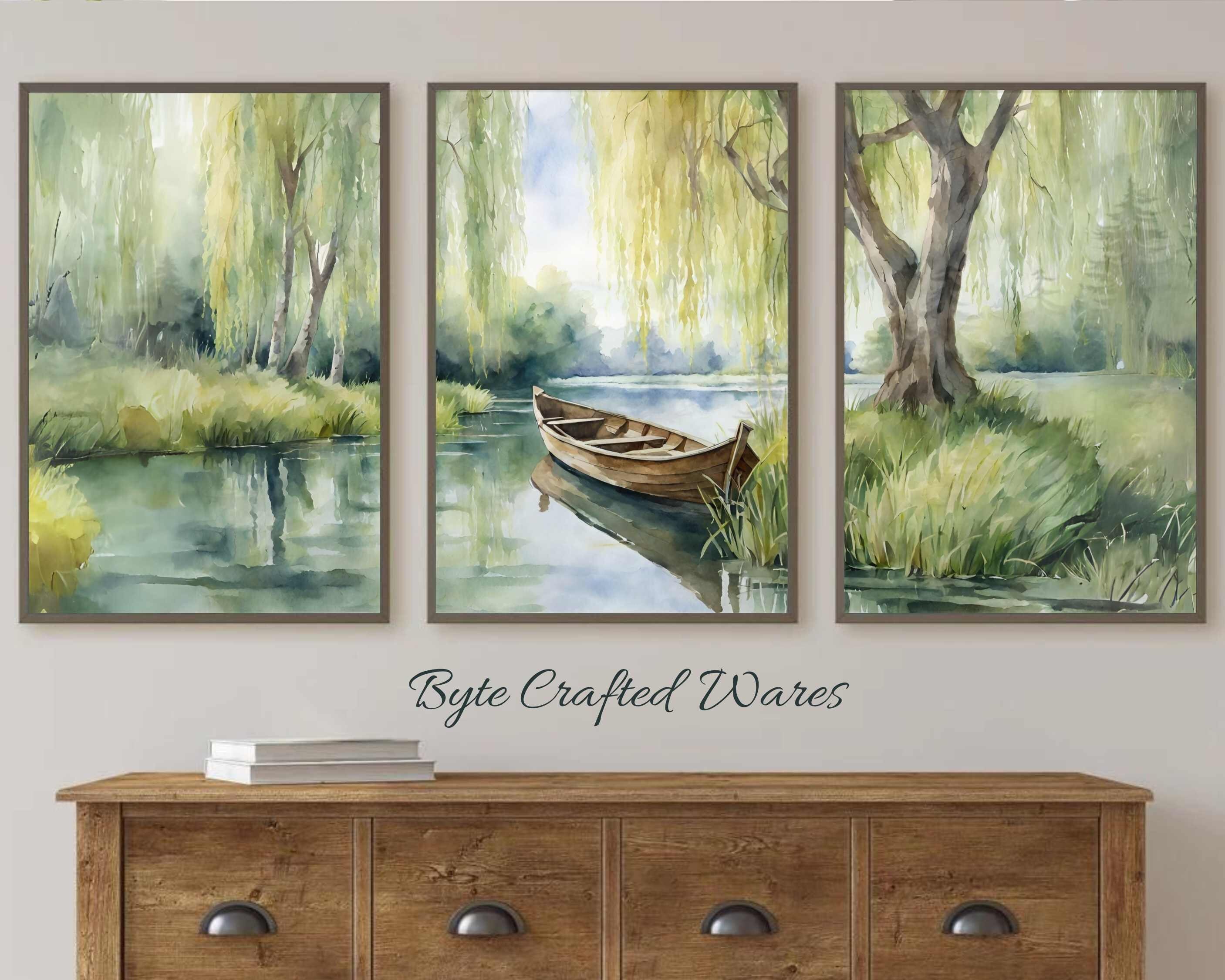 River Boat Wall Art, River Watercolor Painting, Set of 3 Prints, River ...
