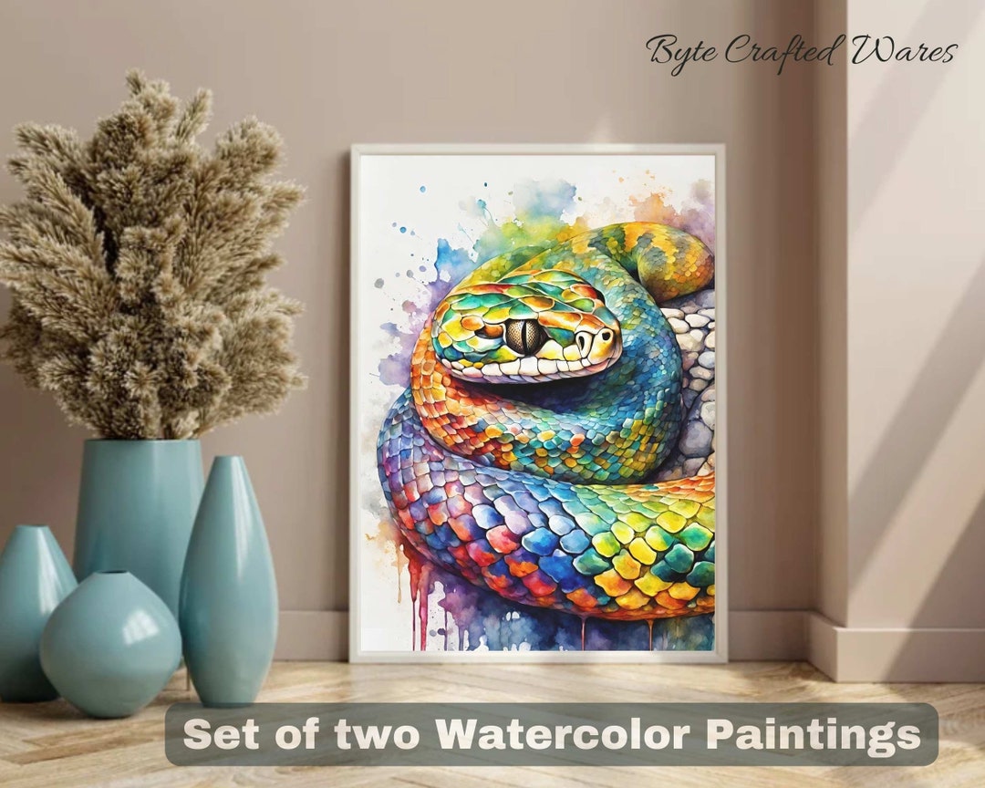 Watercolor Snake Colorful Artwork, Snake Wall Art, Snake Clipart, Snake ...