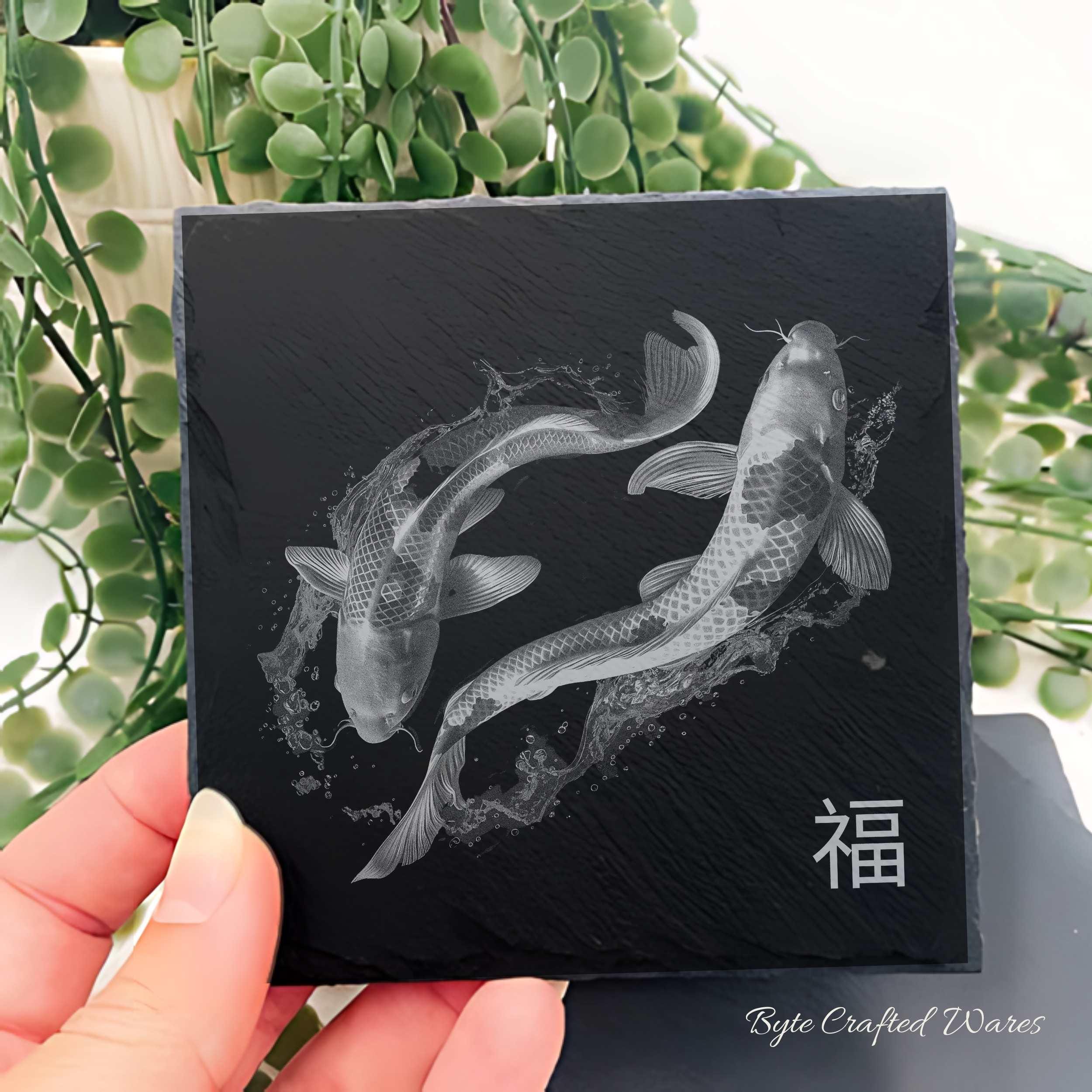 Koi Fish PNG for Laser Engraving, Japanese Carp Slate Design, CNC ...