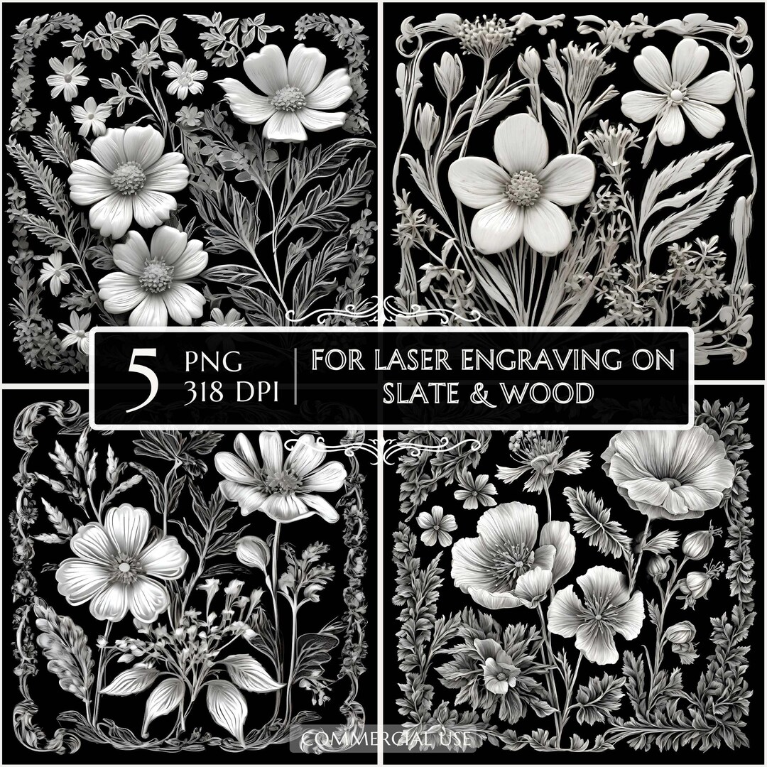 5 Wildflowers Laser Engraving PNG, 3D Floral Illusion, Flower Laser ...