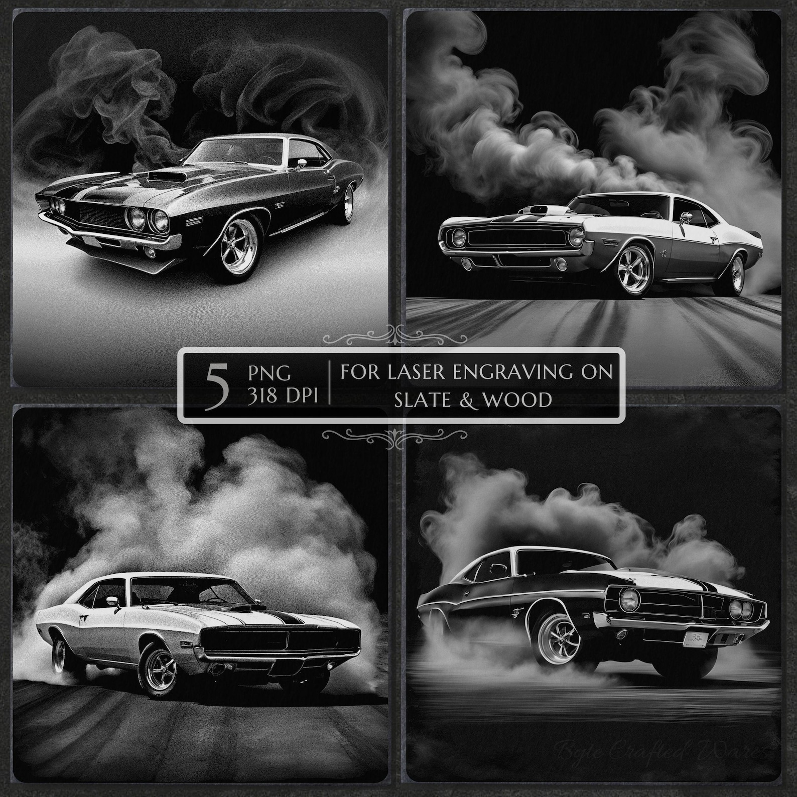 Retro Muscle Car Laser Engraving PNG, Classic Car Laser Burn, Slate ...