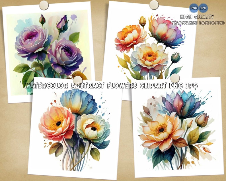 10 Abstract Flowers Clipart Boho Flowers Print Watercolor Floral ...