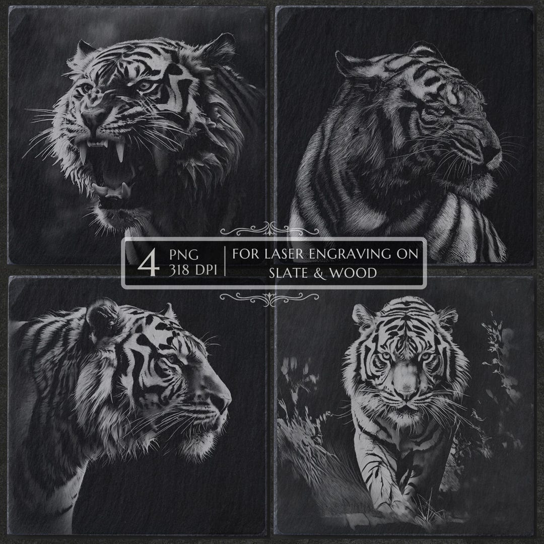 Tiger PNG Laser Engraving File Bundle – 4 Slate Engraving Designs ...
