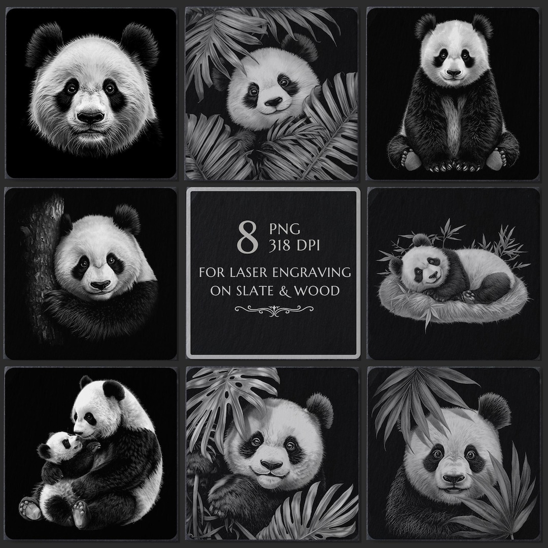 Panda Bear Bundle, Laser Engraving PNG Files, Cute Panda Laser Burn ...