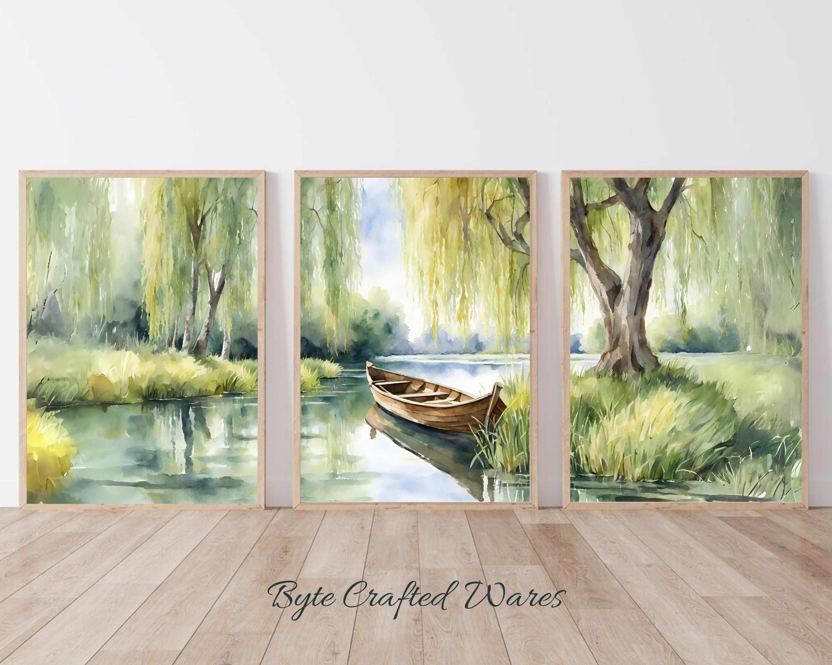 River Boat Wall Art, River Watercolor Painting, Set of 3 Prints, River ...