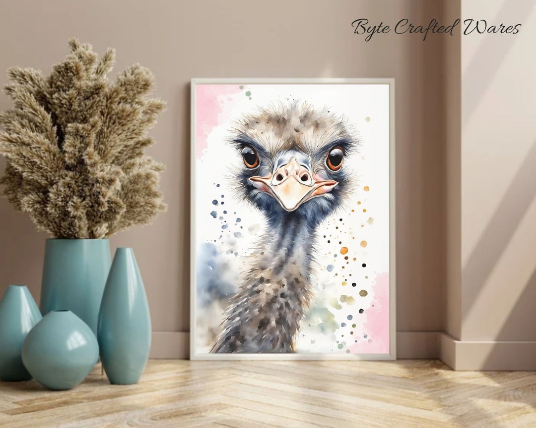 Ostrich Watercolor Print Wall Art, Ostrich Bird Paintings African ...