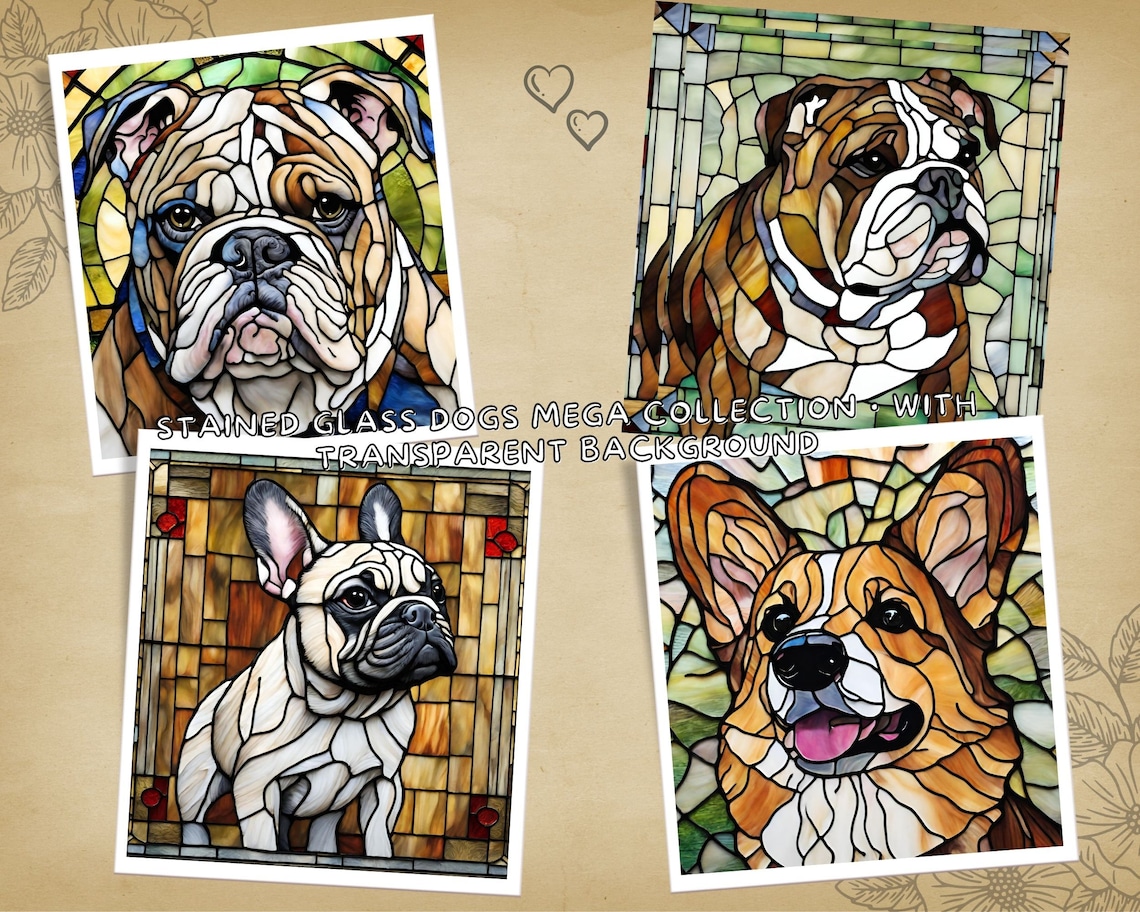 125 Stained Glass Dogs PNG Bundle - Stained Glass Patterns, Stained ...