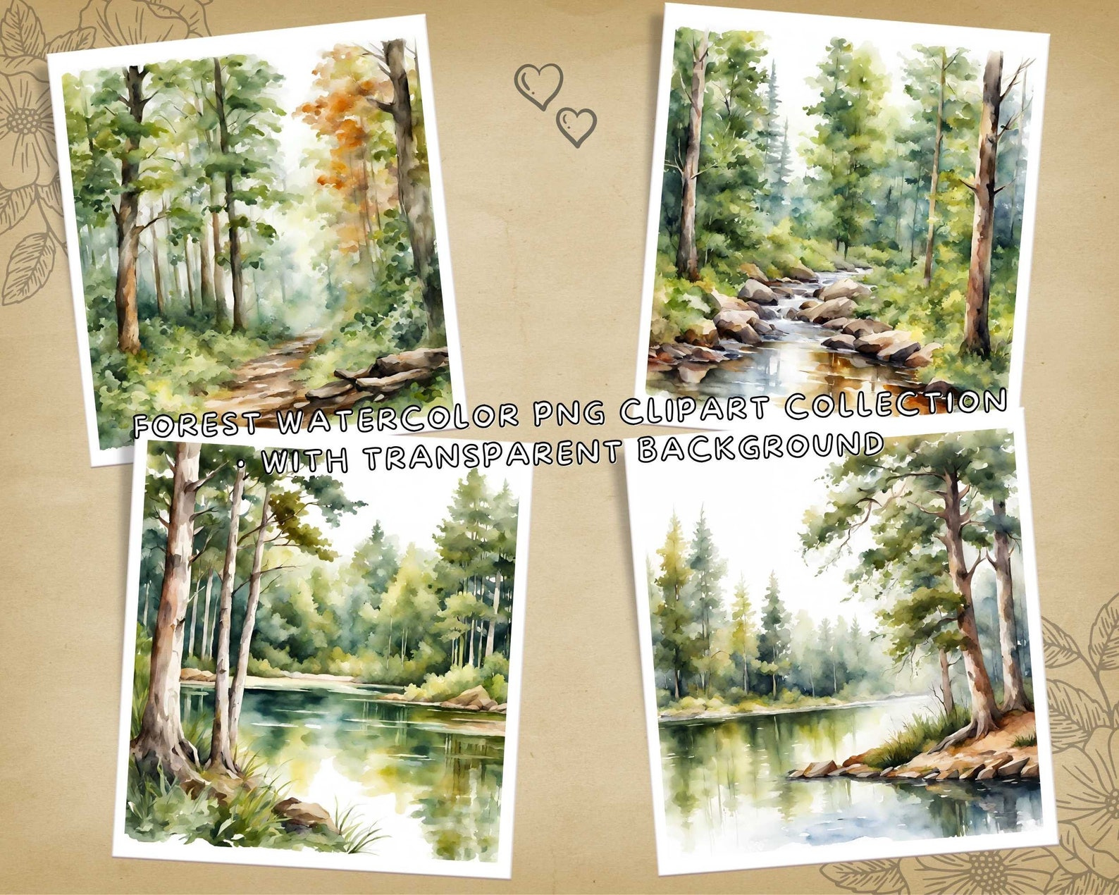 50+ Forest Watercolor Clipart Bundle PNG, Watercolor Backgrounds ...