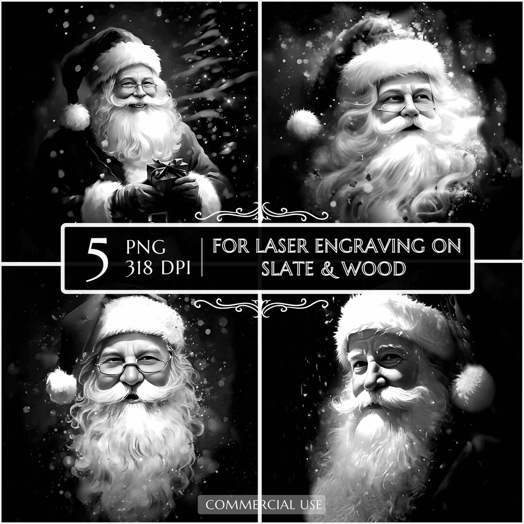 5 Santa PNG Laser Ready Files for Engraving, Christmas Bundle Deal ...