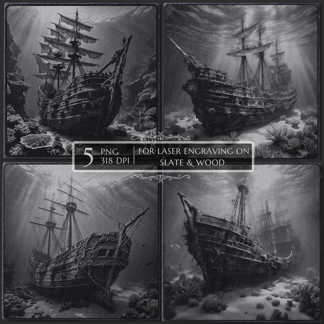 Sunken Pirate Ship Laser Engraving, Slate Coaster Etching, Glowforge ...