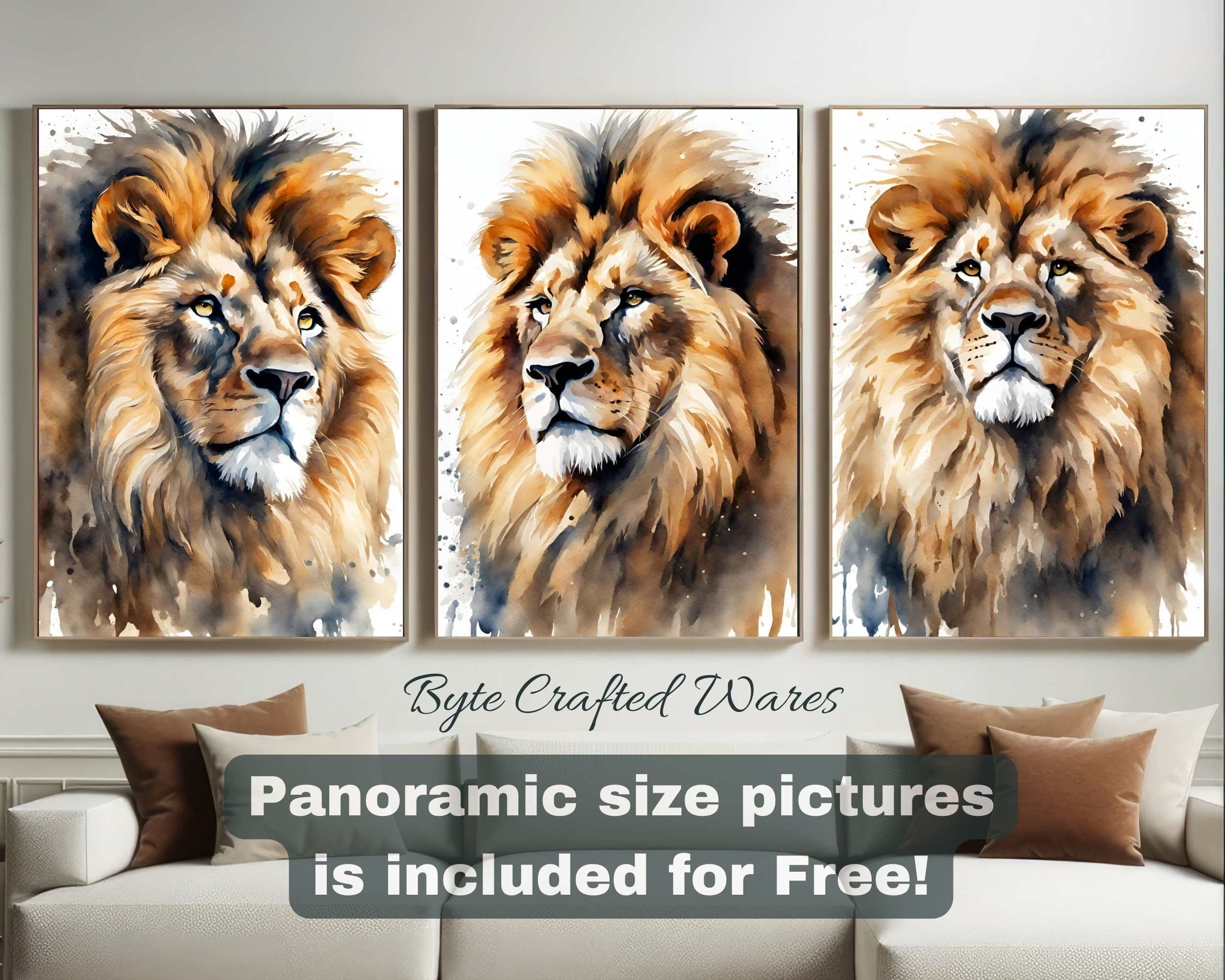 Lion Watercolour Wall Art, Set of 3 Prints, Lion Wall Art, Lion ...