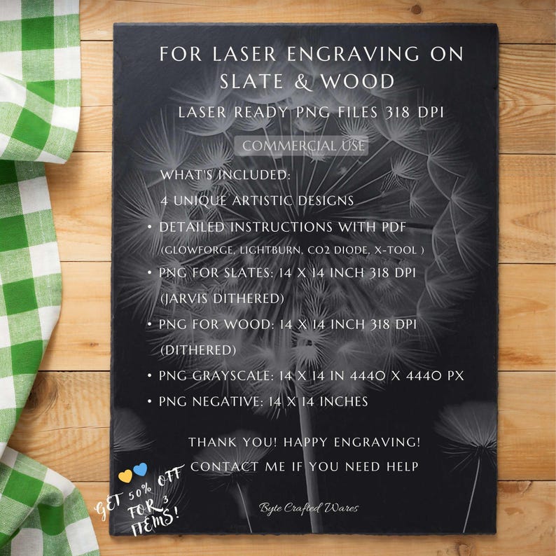 Dandelion Laser Engraving PNG, 3D Puff Flower Laser Burn File, Slate ...