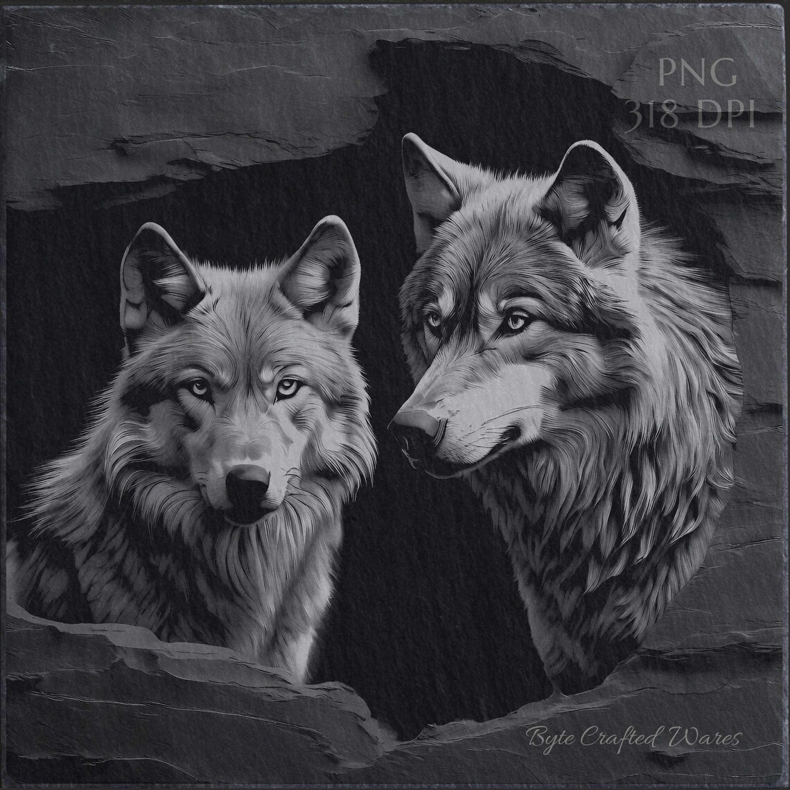 Wolf PNG Laser Engraving Files, Forest Wolf Family Slate Coaster ...