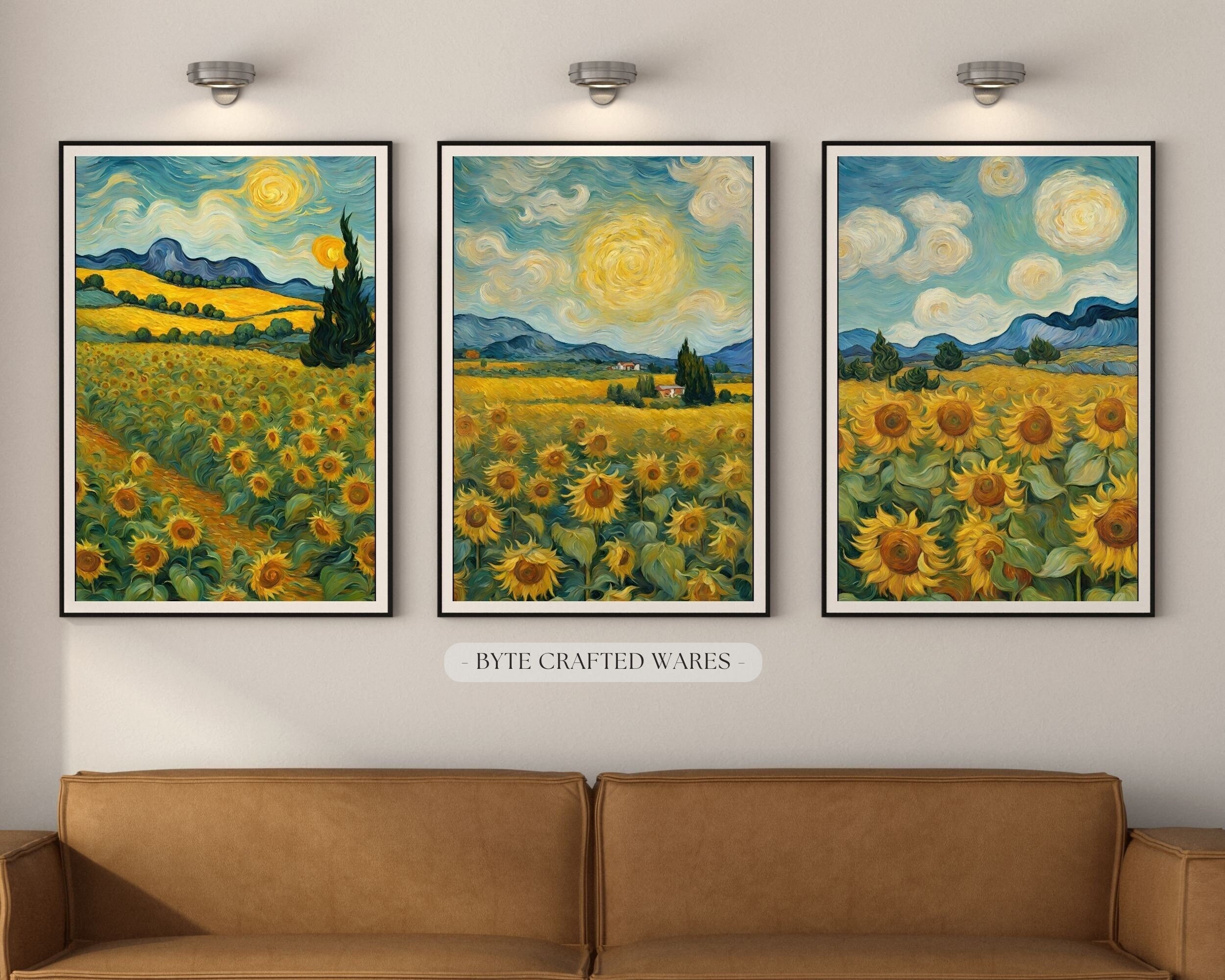 Sunflower Oil Painting Print Set of 3 Floral Botanical Print Set ...