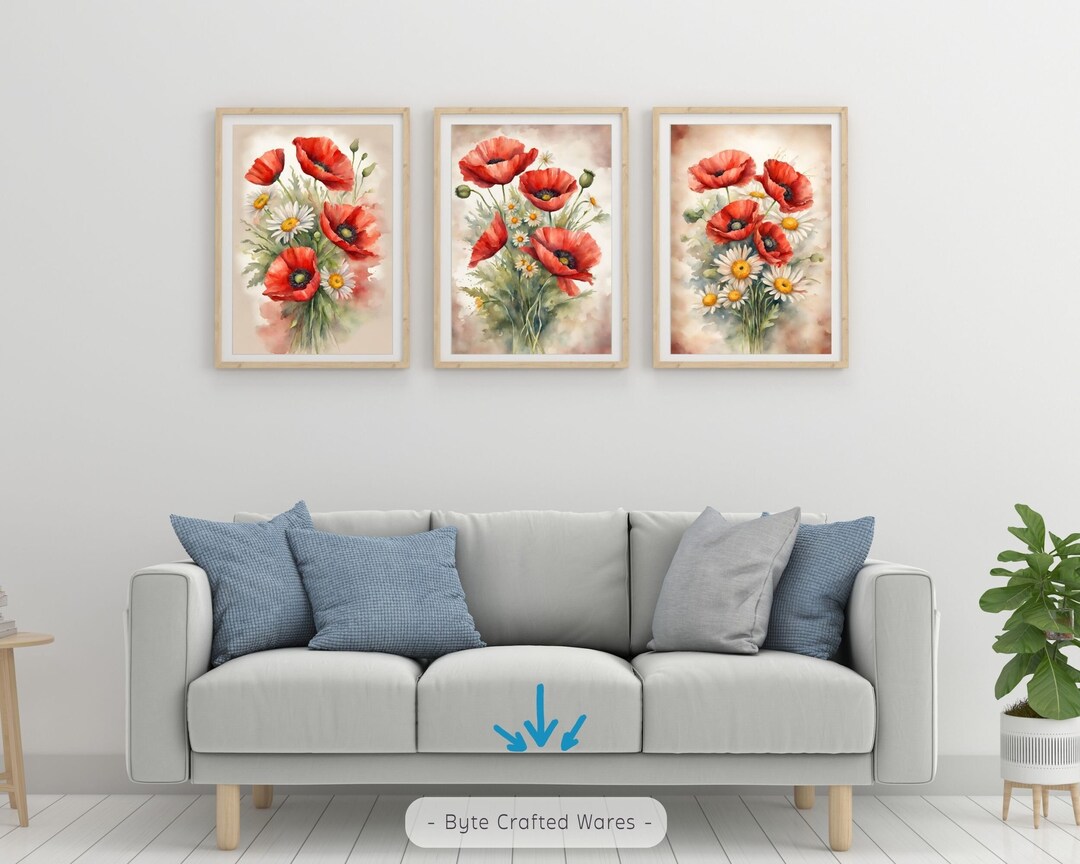 Red Poppy Print, Set of 3, Poppy Printable, Floral Illustration, Flower ...