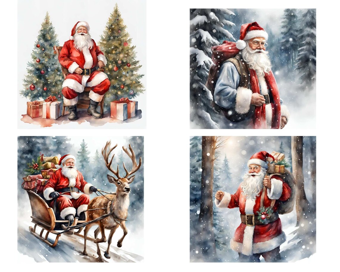 25 Watercolor Santa Clipart, Christmas Clipart, Christmas Santa Clipart ...