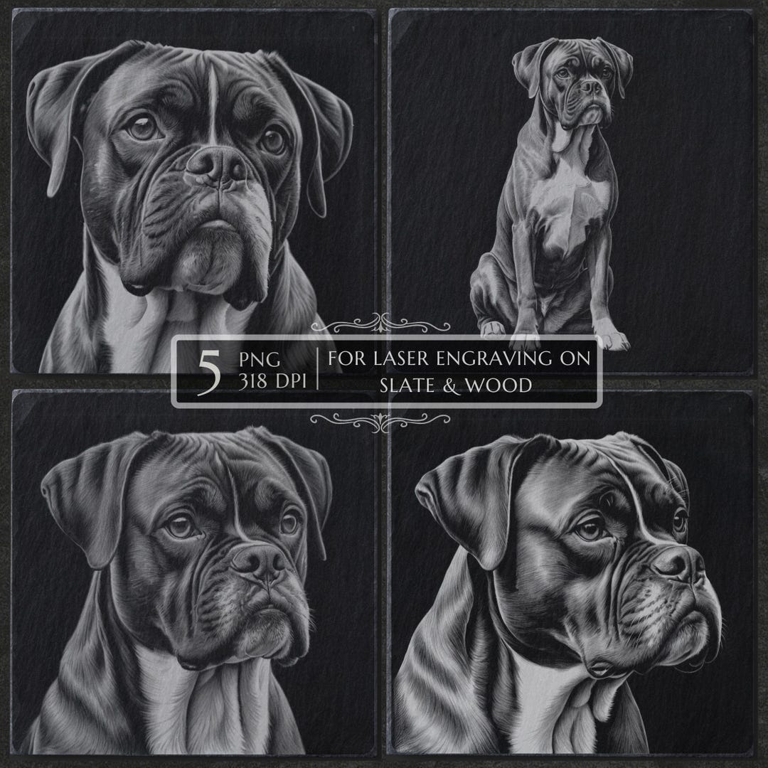 Boxer Dog Laser Engraving Files, Dog Breed Laser Burn PNG, Slate ...