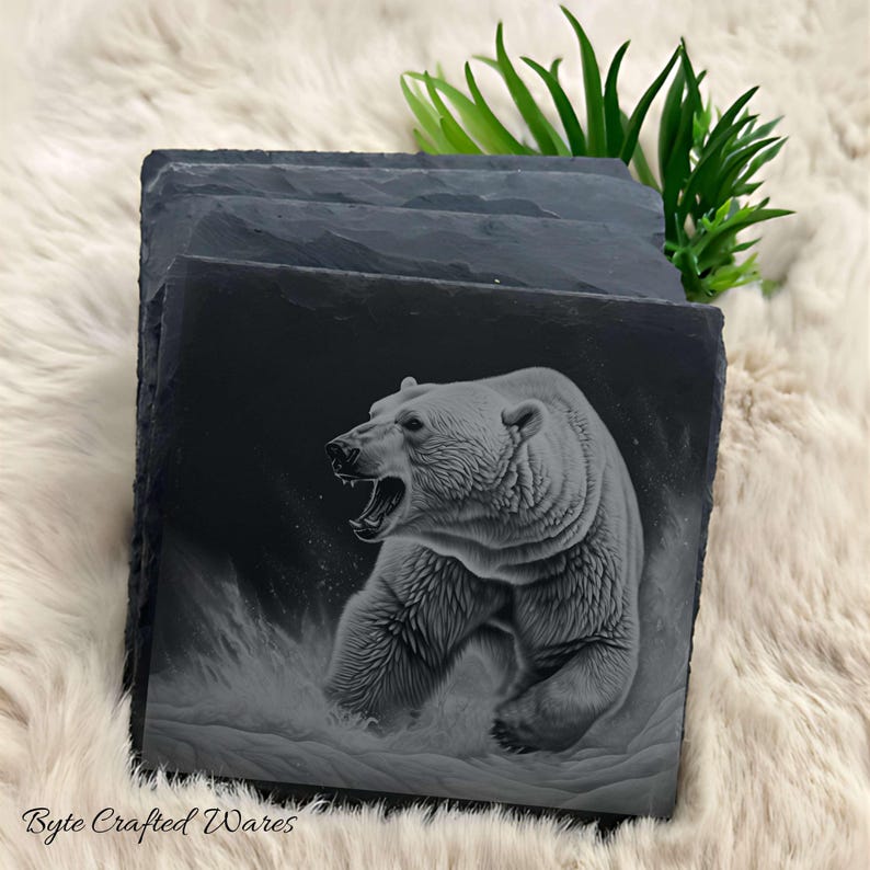 Polar Bear PNG Laser Ready Engraving File, Slate Coaster Laser Designs ...