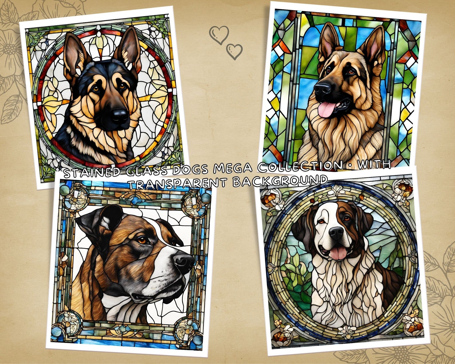 125 Stained Glass Dogs PNG Bundle - Stained Glass Patterns, Stained ...