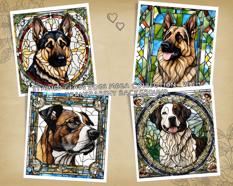 125 Stained Glass Dogs PNG Bundle - Stained Glass Patterns, Stained ...