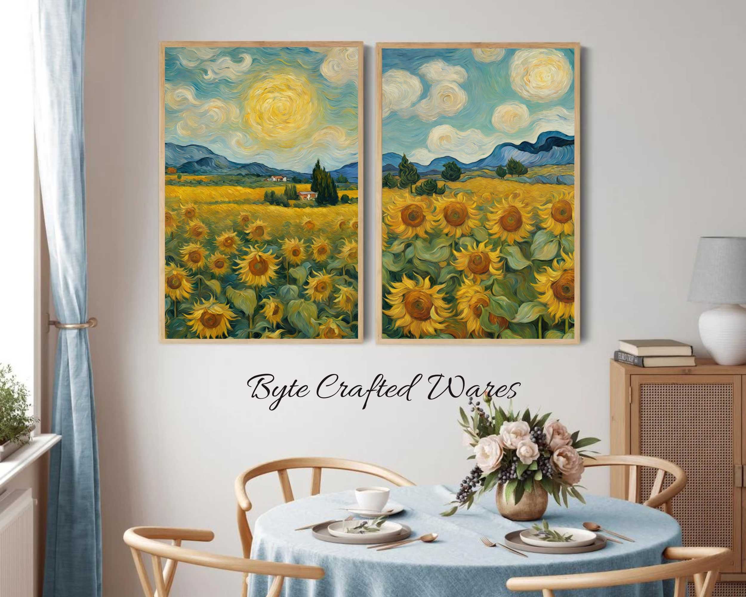 Sunflower Oil Painting Print Set of 3 Floral Botanical Print Set ...