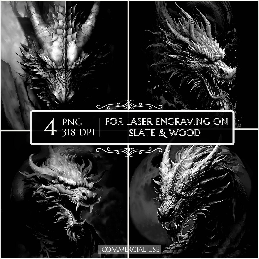 Dark Dragon PNG for CNC, Laser Ready Engrave, Laser Burn Png, Glowforge ...