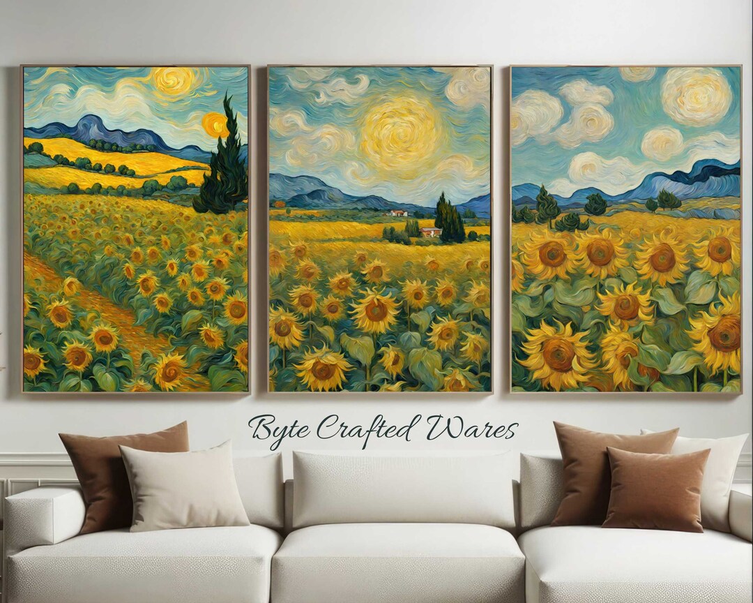 Sunflower Oil Painting Print Set of 3 Floral Botanical Print Set ...