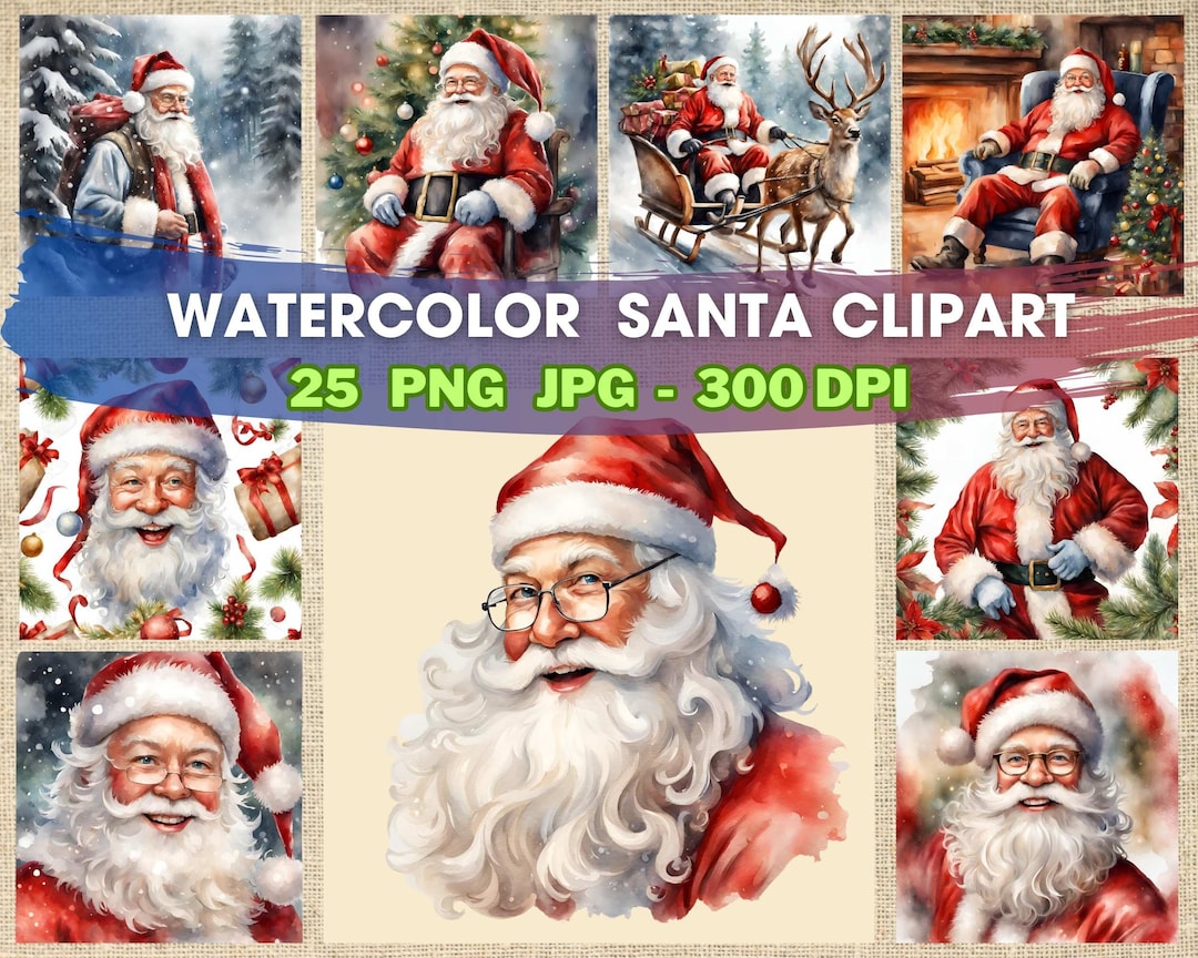 25 Watercolor Santa Clipart, Christmas Clipart, Christmas Santa Clipart ...
