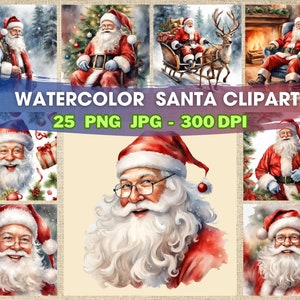 25 Watercolor Santa Clipart, Christmas Clipart, Christmas Santa Clipart ...