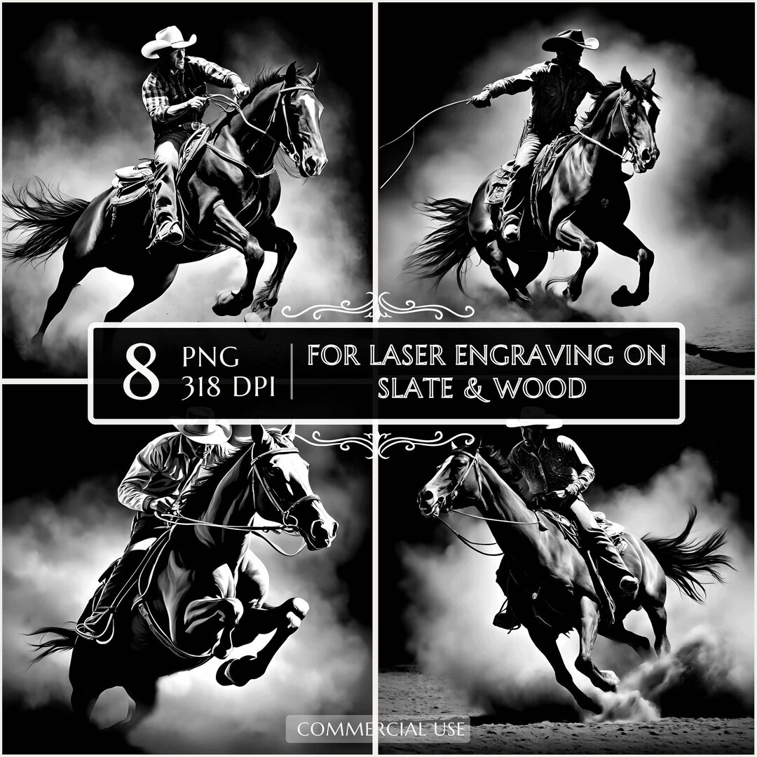 8 Wild West Cowboy Laser Engraving, Horse Gallop PNG, Horseback Ride ...