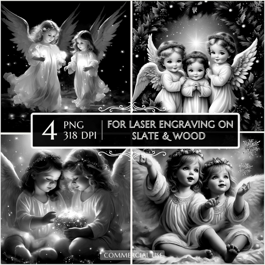 Christmas - Beautiful Angels PNG, Laser Burn PNG, Laser Engraving, Xmas ...