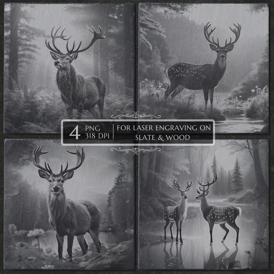 Deer Laser Ready Engraving PNG File, Slate and Wood Engraving Bundle ...